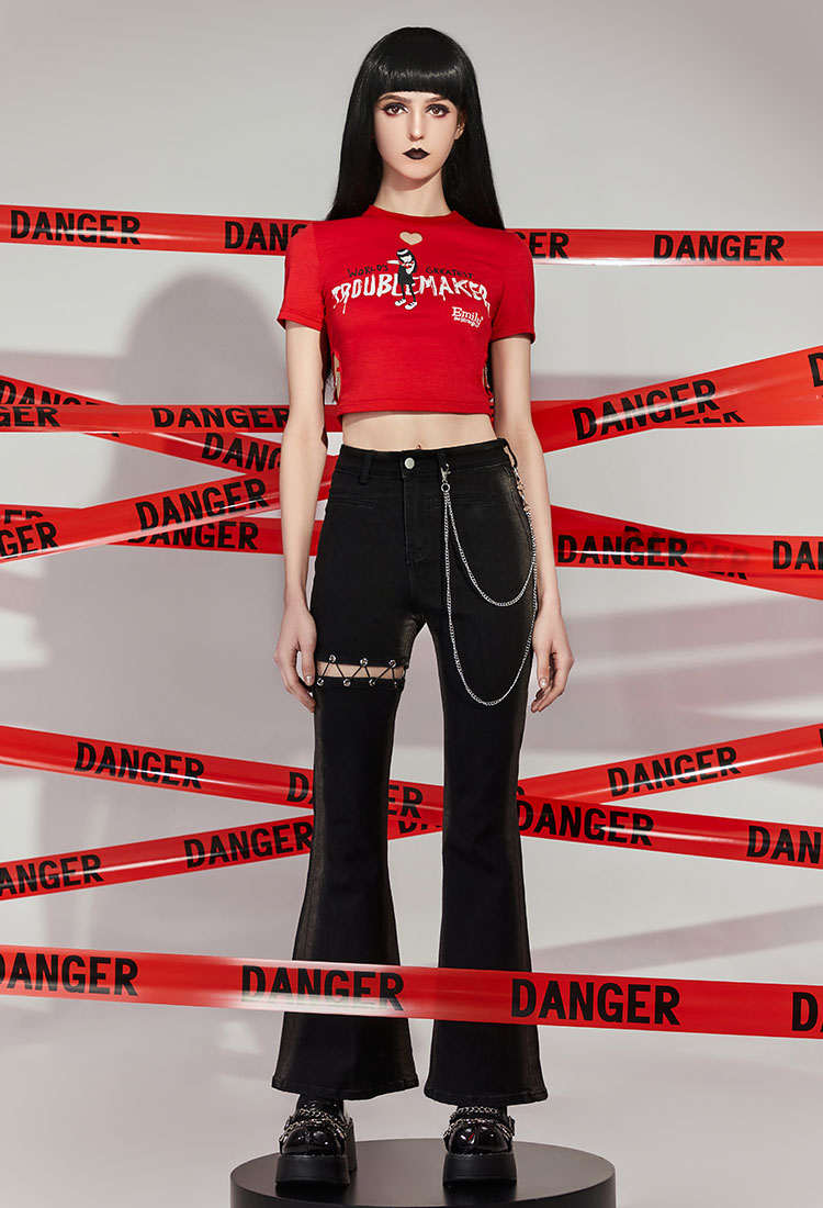 Emily Troublemaker Print T-Shirt - Women Tops Outfit | Red Cutout Women ...