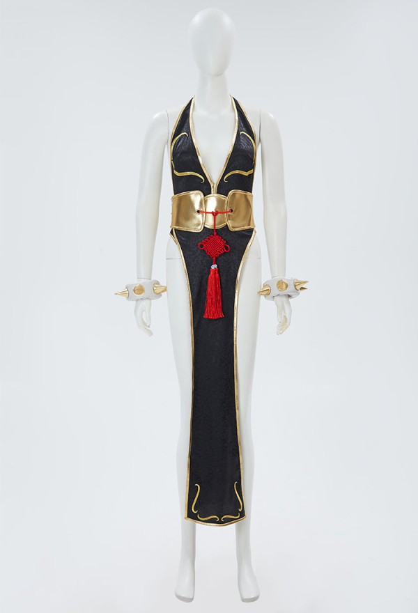 Street Fighter Classic Chun-Li Black Side-slit Long Qipao Costume ...